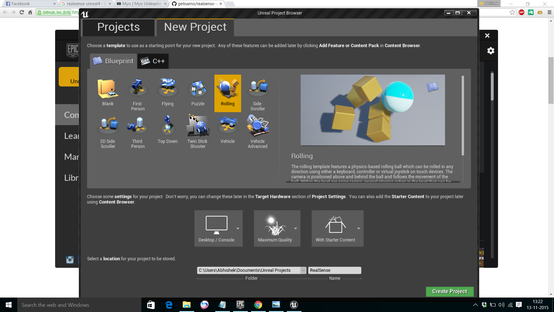 Unreal 4 RealSense Integration | Intel DevMesh | Abhishek Nandy, 11/13/2015